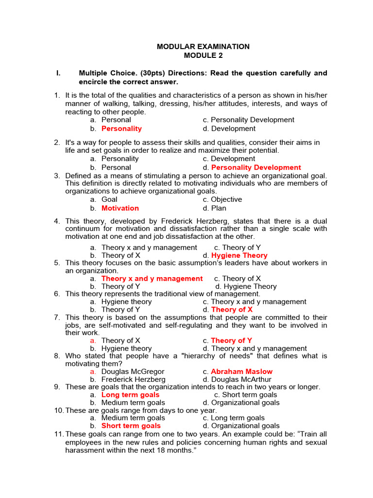 Module 2 Modular Exam | PDF | Leadership | Motivational
