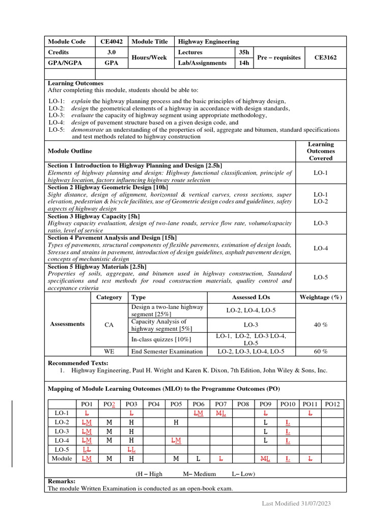 Highway Engineering Module Overview | PDF | Road Surface | Engineering