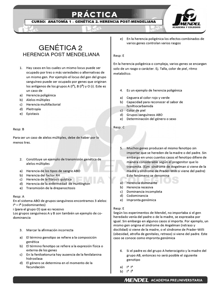 MENDELCLASS ANATOM A 1 GEN TICA 2 Post Mendeliana 4102048318 PDF