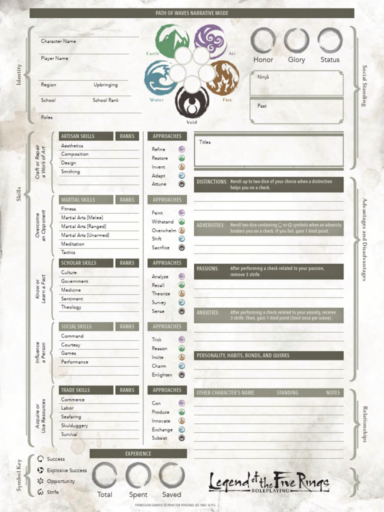 L5R Character Sheet | PDF