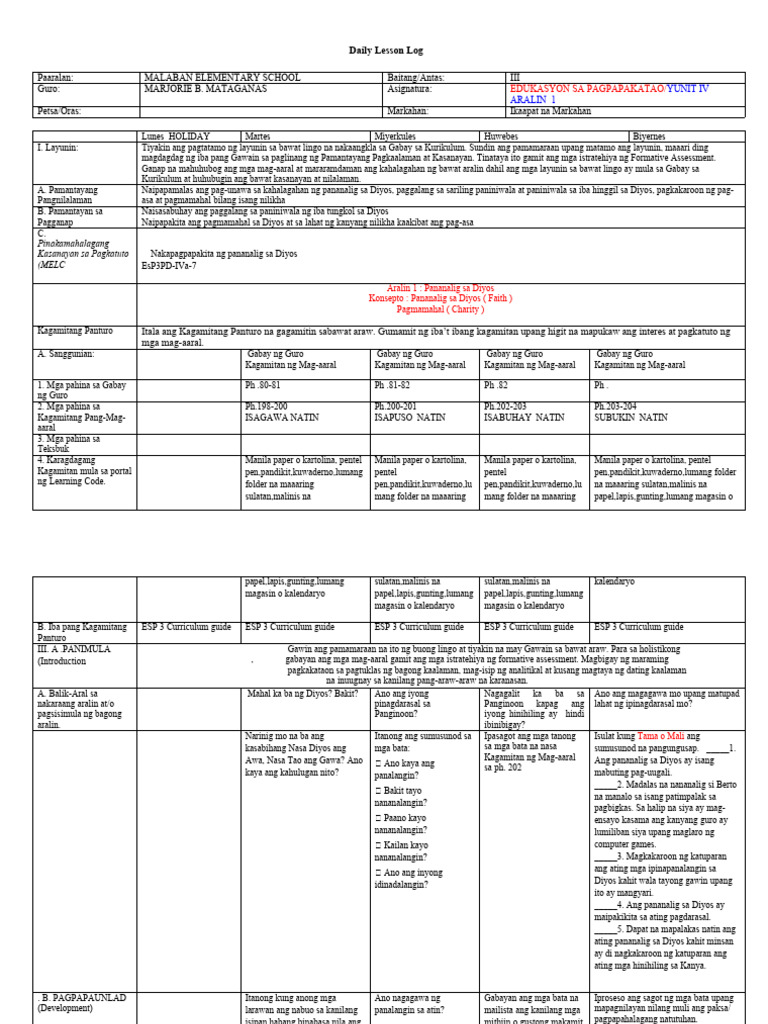 DLL ESP3 Week 1 Q 4 | PDF