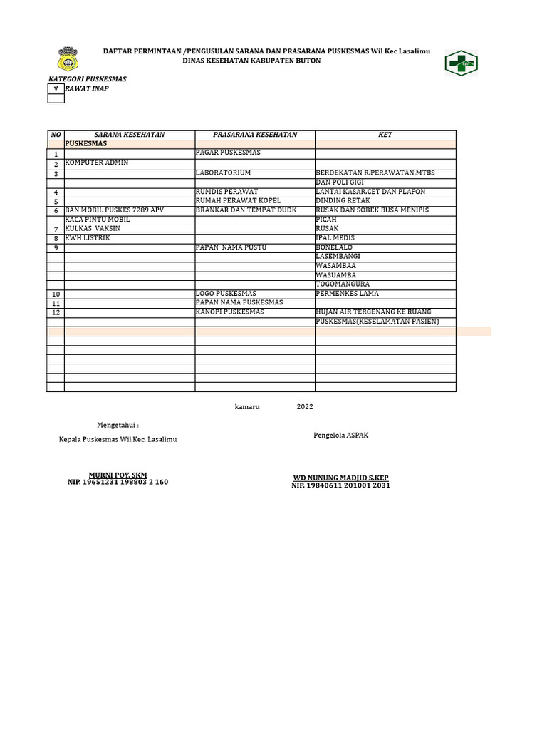 Form Rincian Daftar Inventaris Alkes | PDF