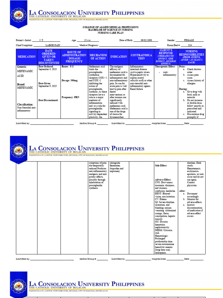 J.T (Mefenamic) Drug Study | PDF | Medical Specialties | Pharmacology