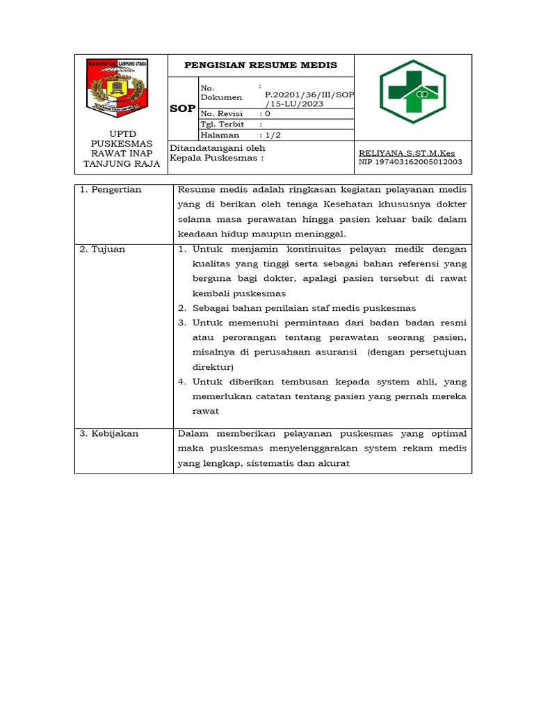 3.6 Sop Resume Pasien 2 | PDF