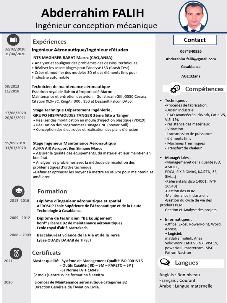 CV Abderrahim Falih Ing Mecanique | PDF | Ingénierie