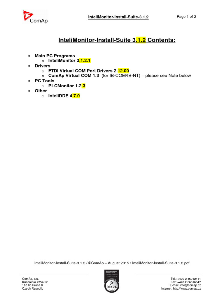 InteliMonitor Install Suite 3 1 2 | PDF