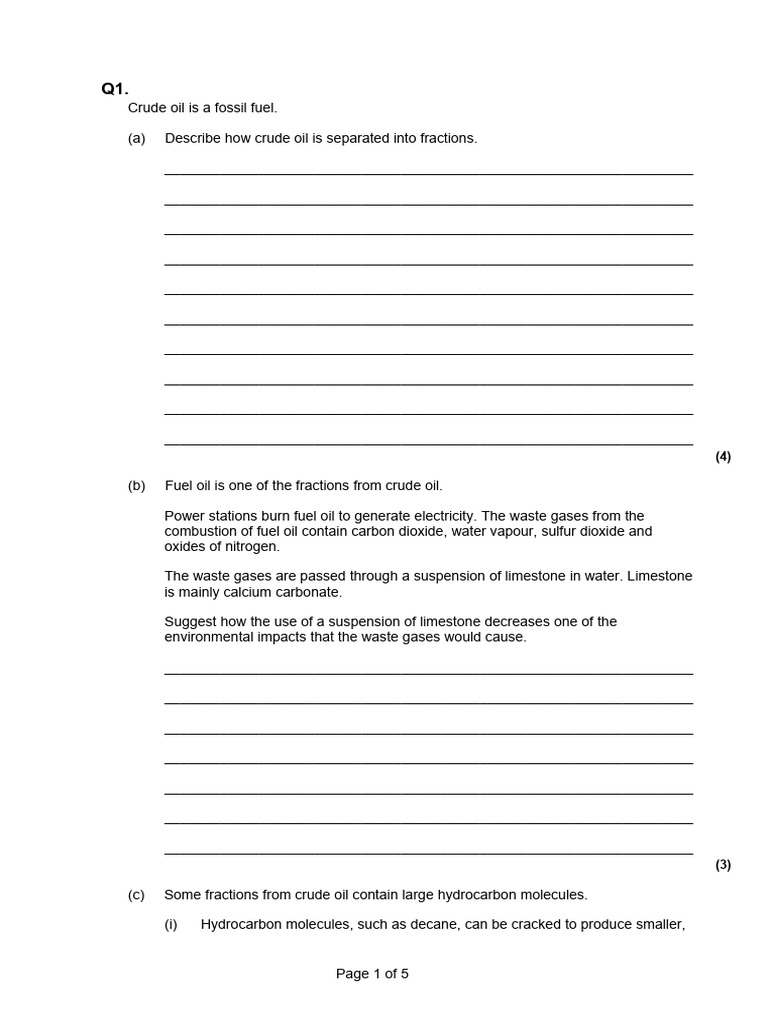 Fractional Distillation and Cracking Exam Questions | PDF | Alkene ...