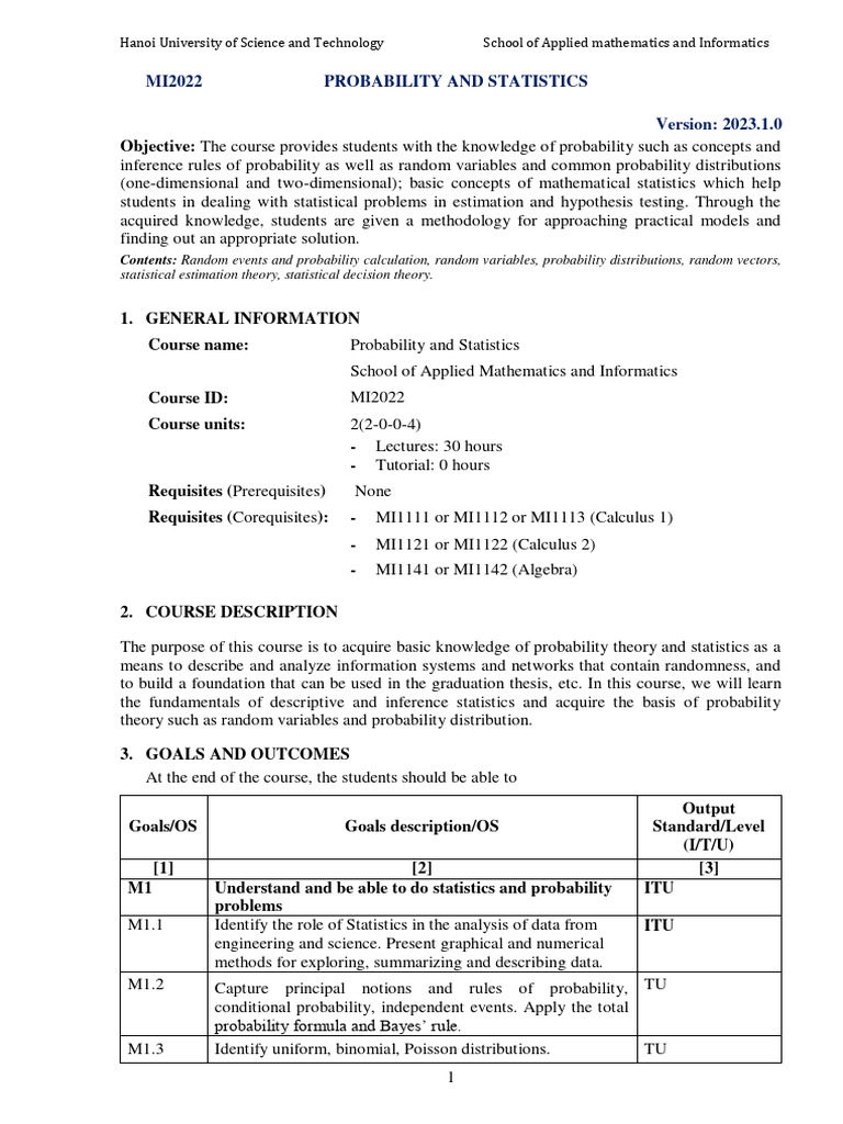 Probability & Statistics Course Guide | PDF | Statistics | Probability Distribution