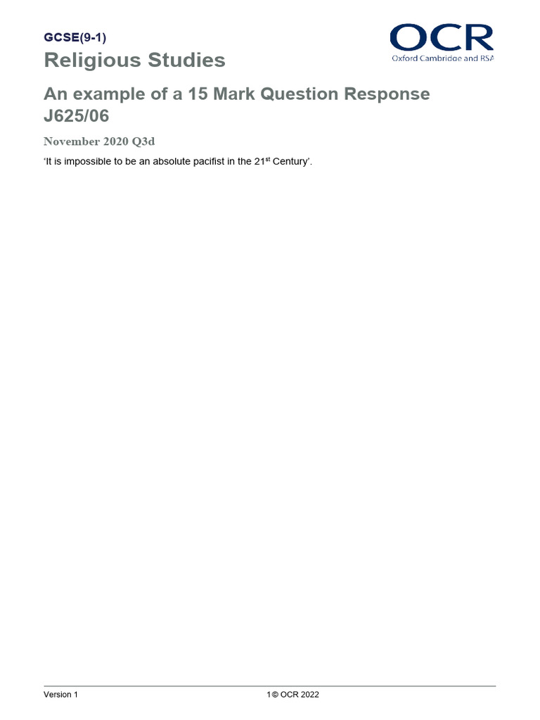 Example 15 Mark Question Response Component 06 Religion Philosophy and ...