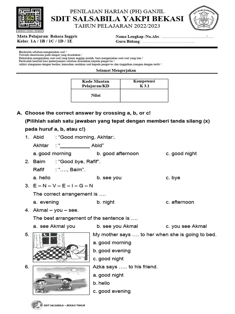 PH Unit 1 - English-Grade 1 | PDF