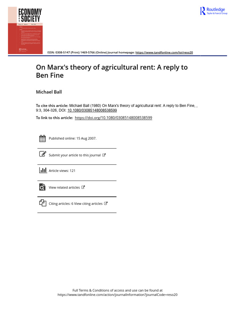 On Marx S Theory of Agricultural Rent A Reply To Ben Fine | PDF | Value ...
