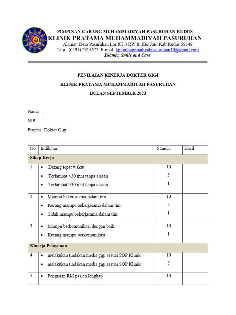 Form Penilaian Dokter Gigi | PDF