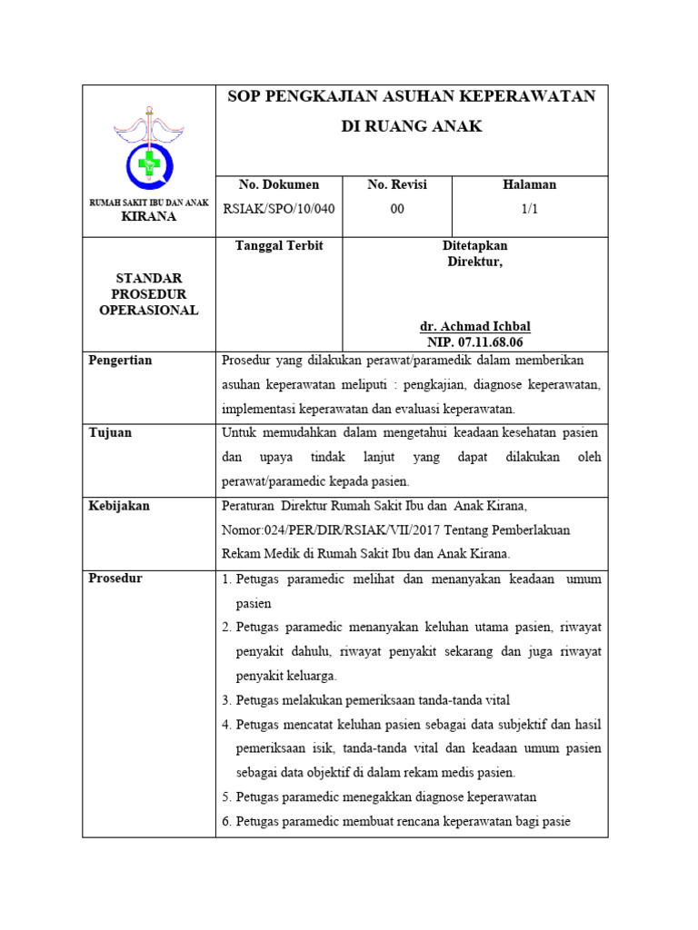 Sop Pengkajian Askep Anak | PDF