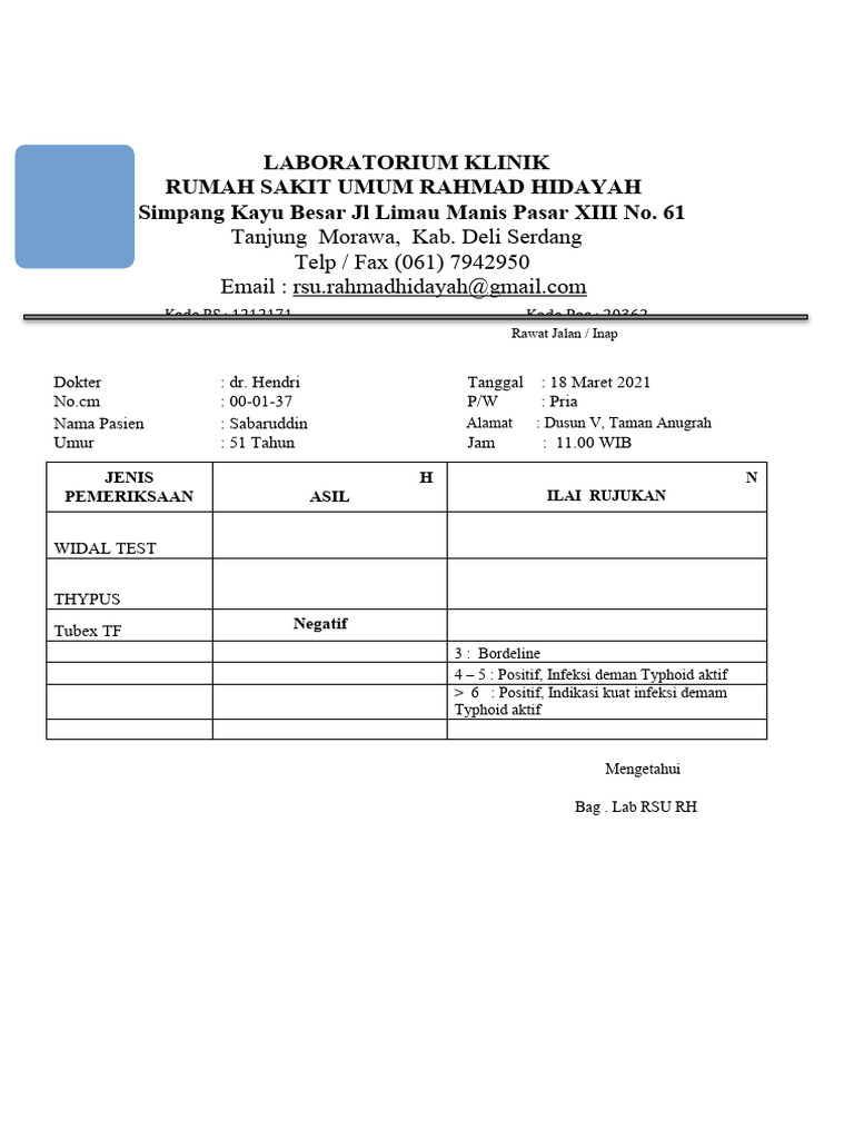 Hasil Tes Tubex untuk Demam Tifoid | PDF