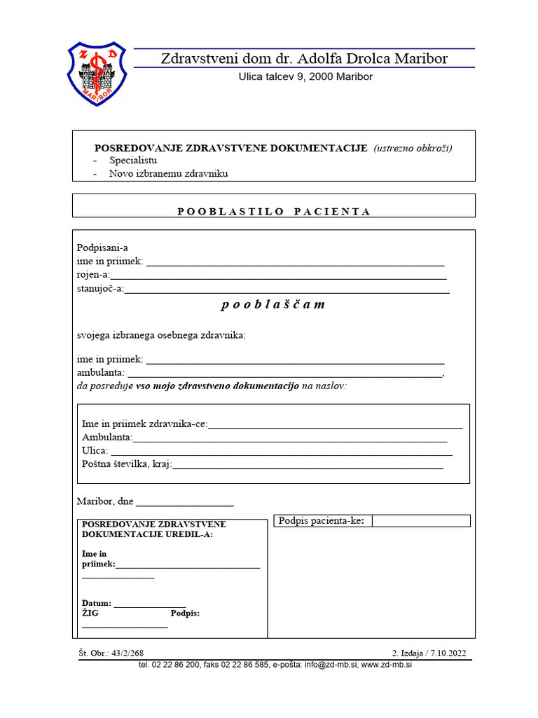 2 Obrazec Za Prenos Kartoteke | PDF