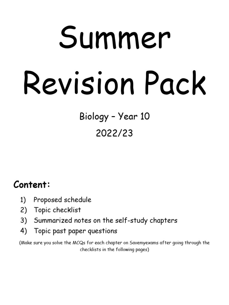 Year 10 Summer Pack - 2022.2023 | PDF | Digestion | Photosynthesis