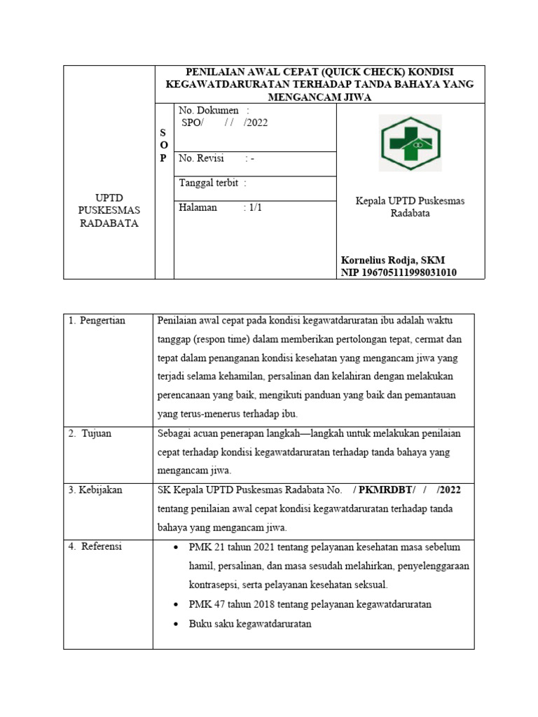 Sop Penilaia Awal Pada Pasien Gadar | PDF | Kesehatan Holistik