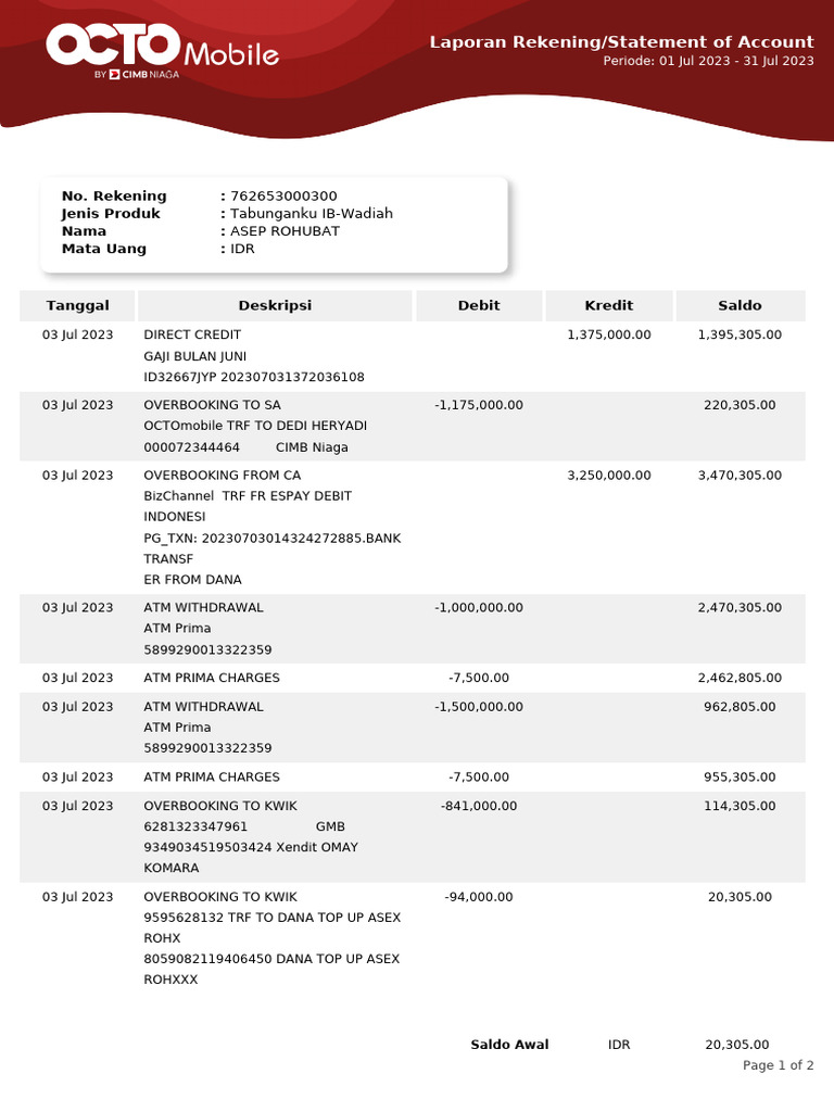 July 2023 Account Statement | PDF | Personal Finance | Retail Financial ...