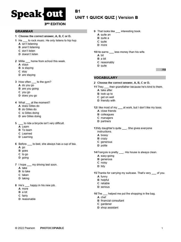 SO3 B1 Quick Quiz U1B | PDF