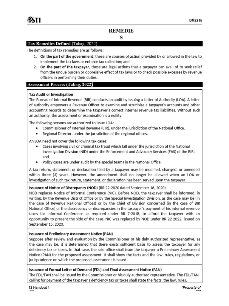 12 - Handout - 1 Remedies | PDF | Taxes | Taxpayer