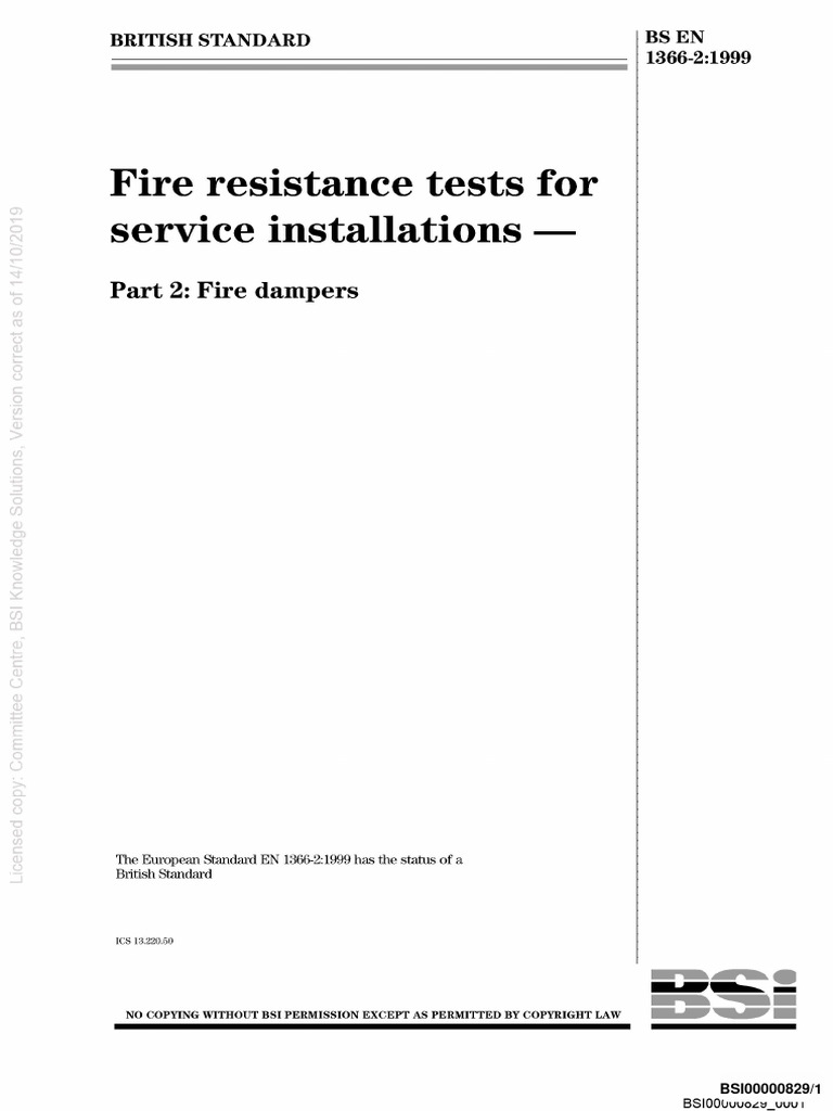 BS en 1366-2-1999 - Fire Resistance Tests For Service Installations ...