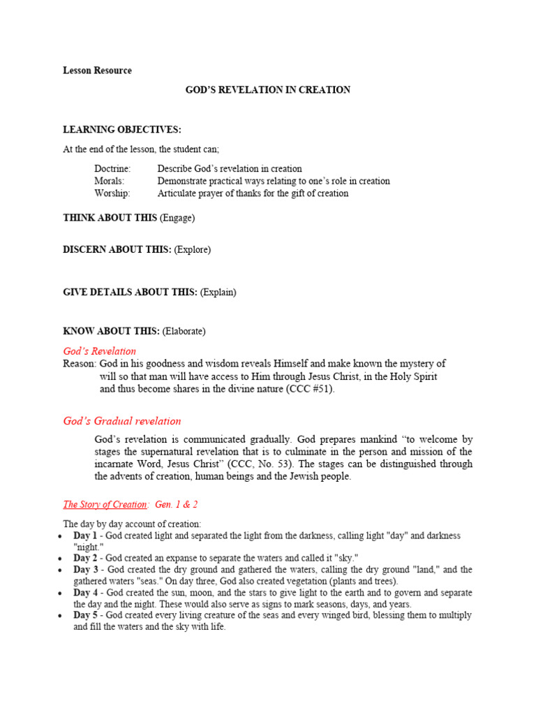 RS 1 Lesson 1 CREATION AND SALVATION | PDF | Genesis Creation Narrative ...