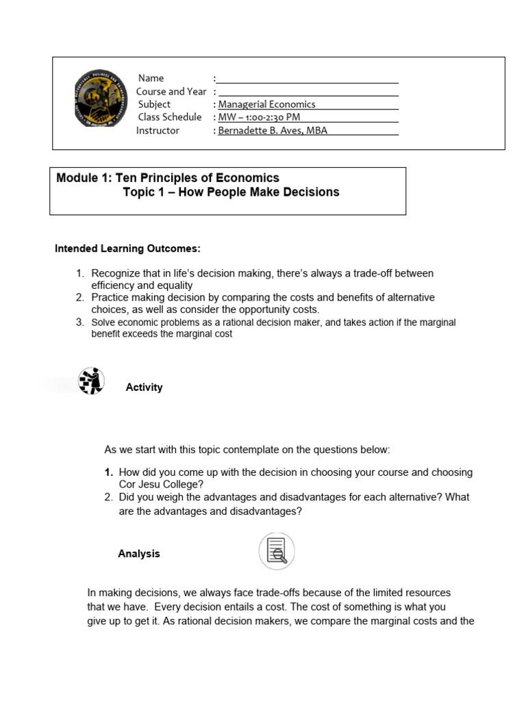 Module 1 Topic 1 How People Make Decisions | PDF | Decision Making | Cost