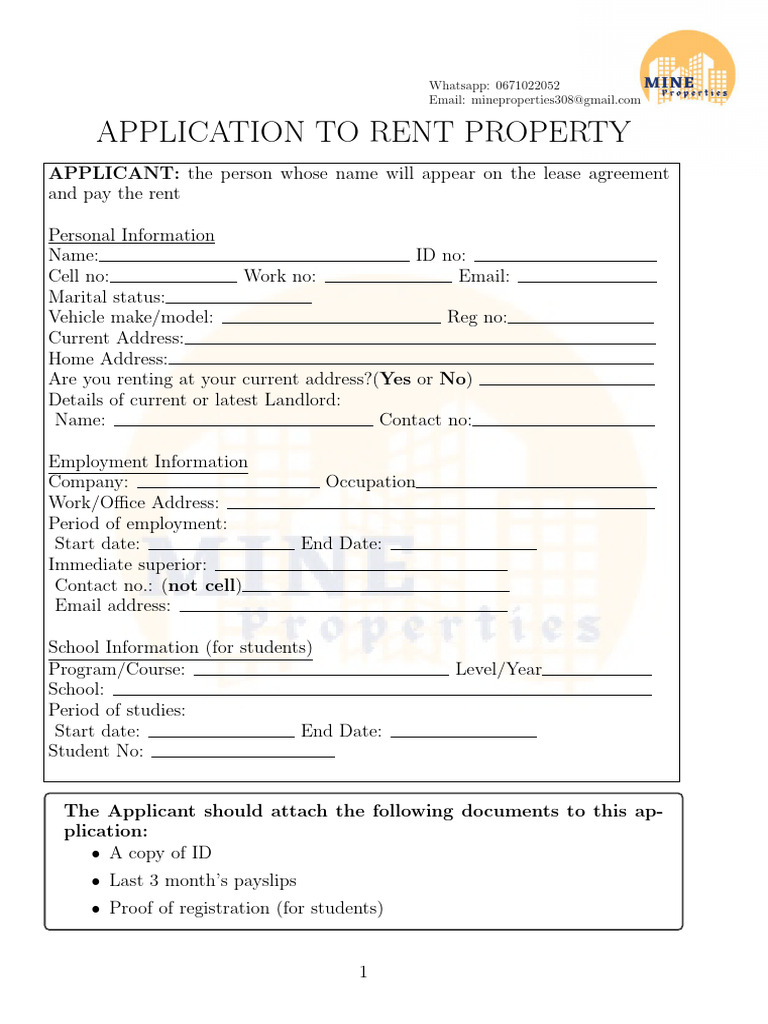 Rental Application Form-1 | PDF | Lease | Real Property Law