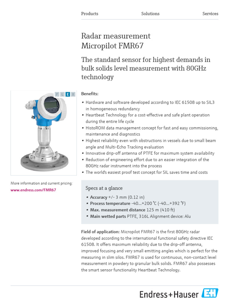 Endress-Hauser Micropilot FMR67 en | PDF | Radar | Reliability Engineering