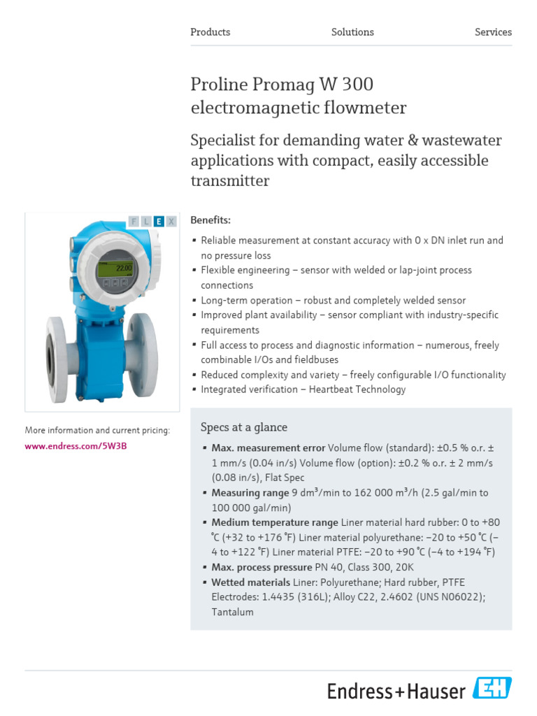 Proline Promag W 300 Flow Meter Guide | PDF | Sensor | Water