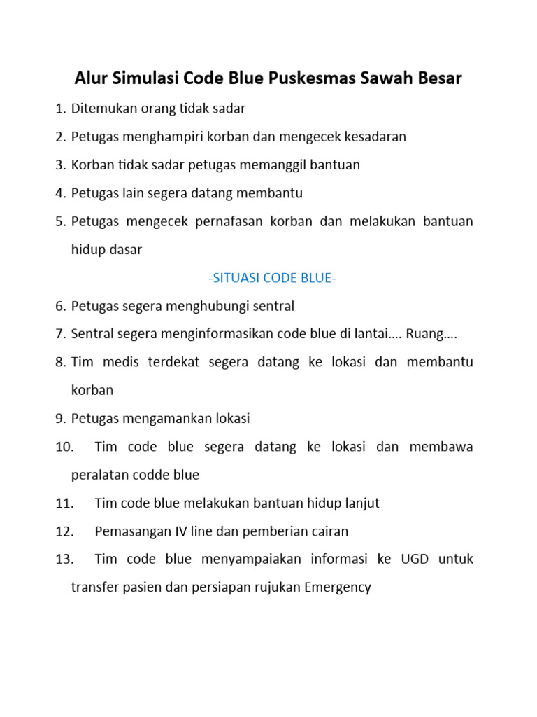 Alur Simulasi Code Blue Puskesmas Sawah Besar | PDF