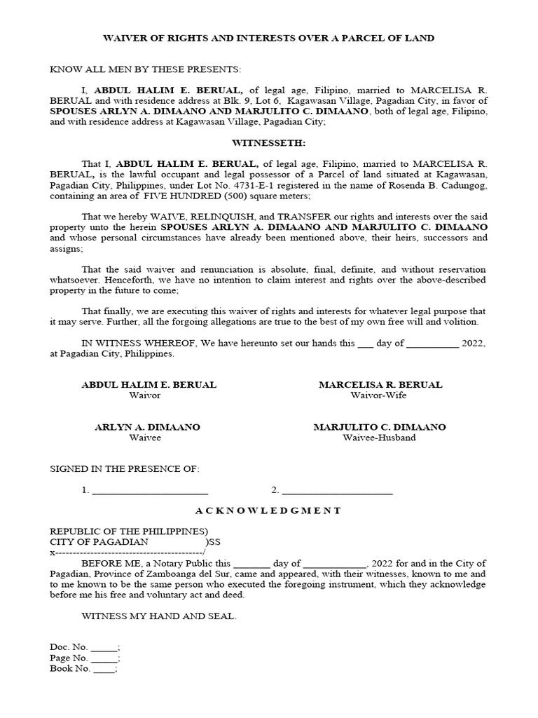 Waiver of Land Rights and Interests | PDF | Common Law | Civil Law ...