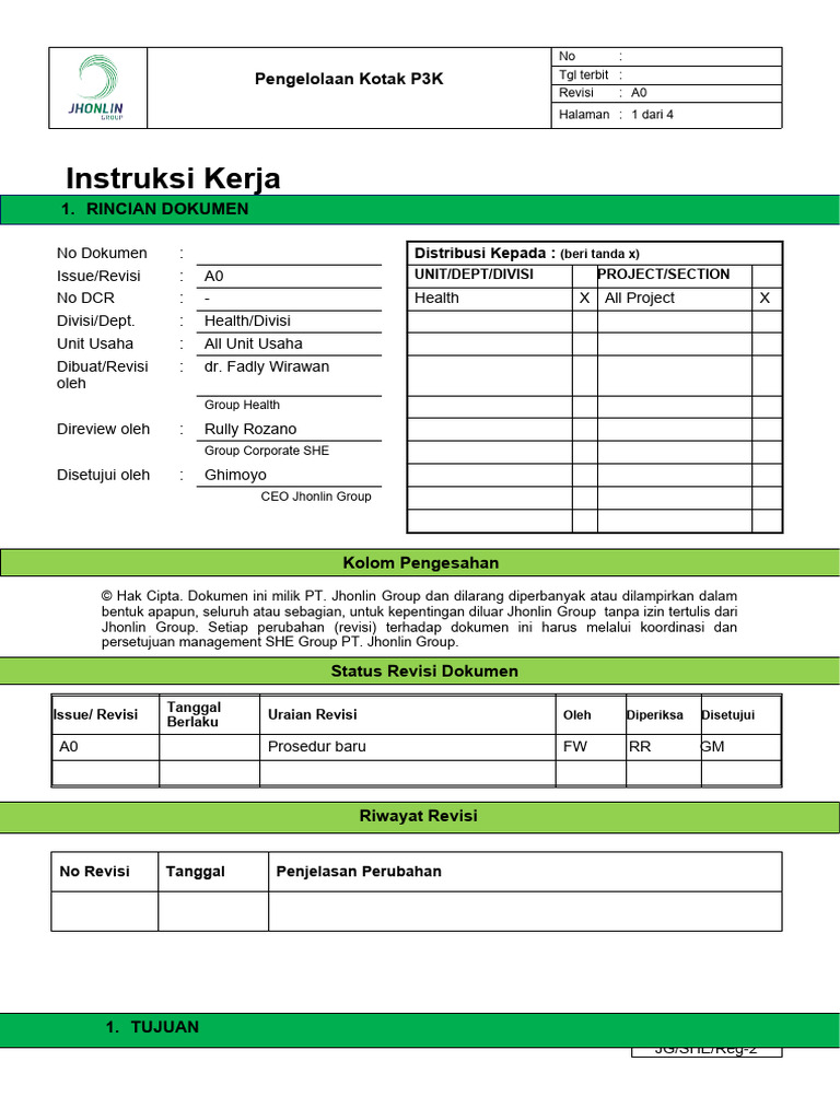 Instruksi Kerja Pengelolaan Kotak P3K | PDF