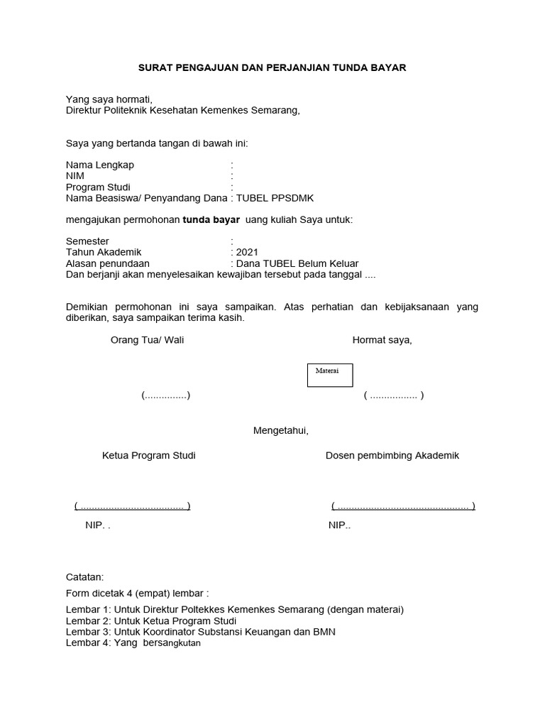 Surat Tunda Bayar Tubel | PDF