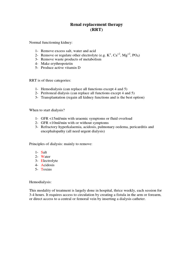 Lec 3 - Renal Replacement Therapy | PDF | Kidney | Internal Medicine