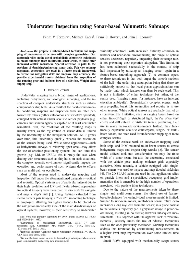 Sonar Submaps for Underwater Mapping | PDF | Sonar