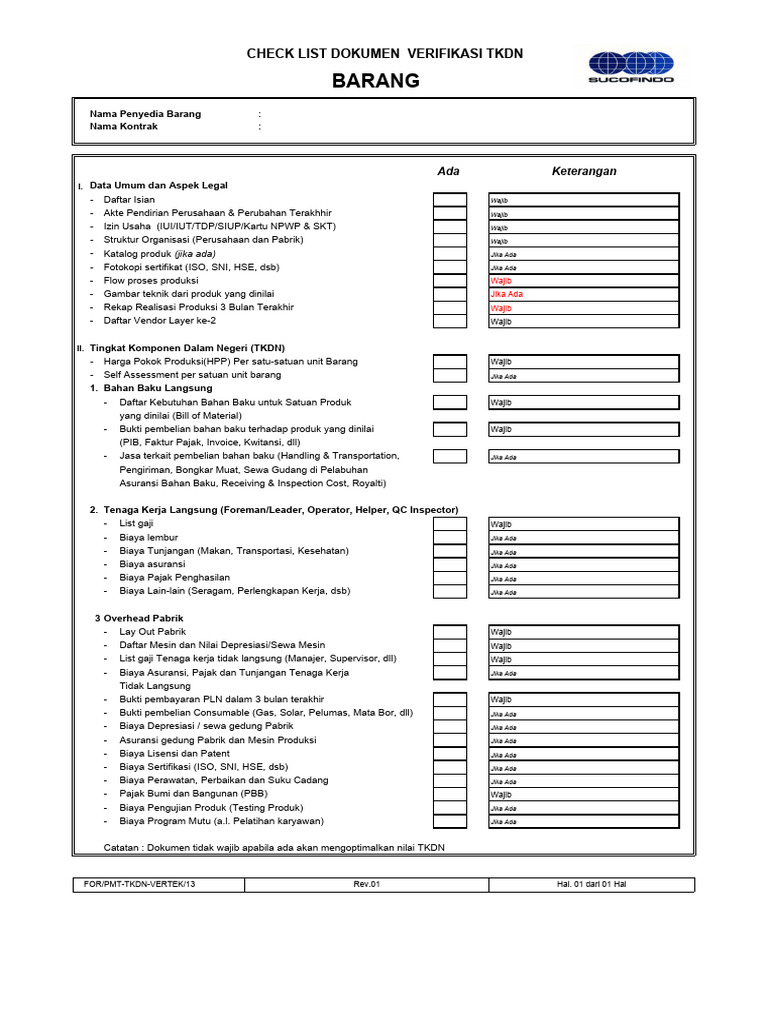 1.checklist Dokumen TKDN Barang | PDF