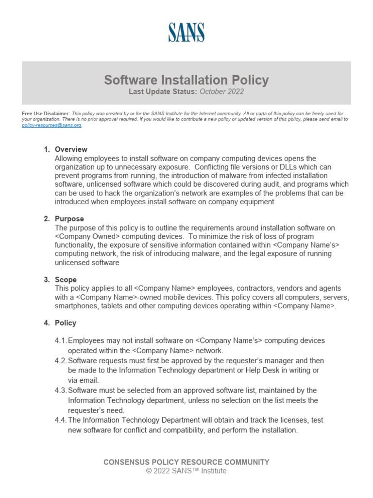 Software Installation Policy | PDF | Information Security | Software
