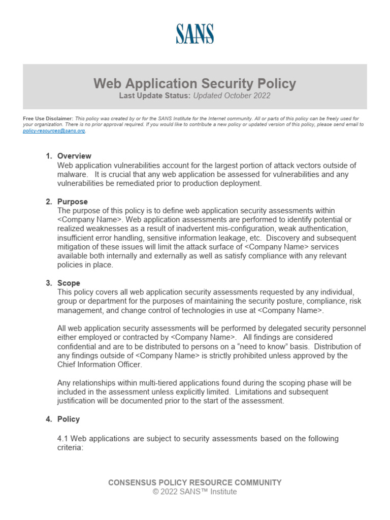 Web Application Security Policy | PDF | Computers
