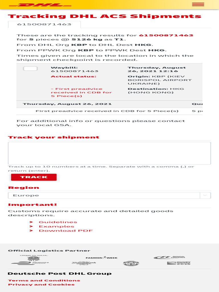 Tracking DHL ACS Shipments Aviationcargo | PDF