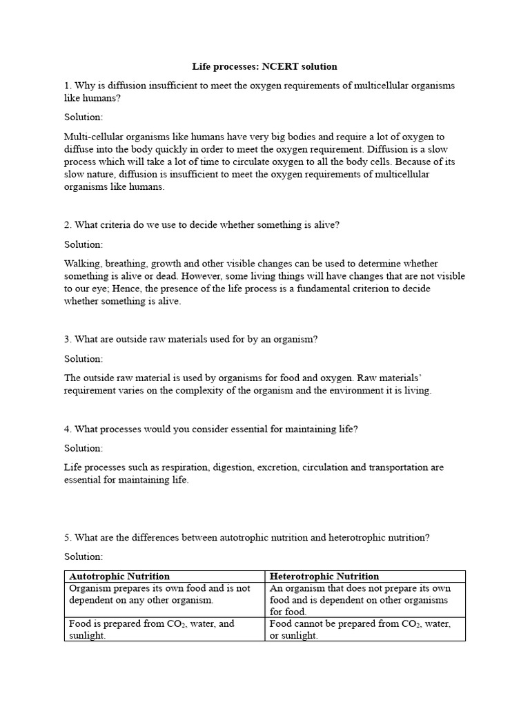 NCERT - Sol - Life Processes | Download Free PDF | Lung | Respiratory ...