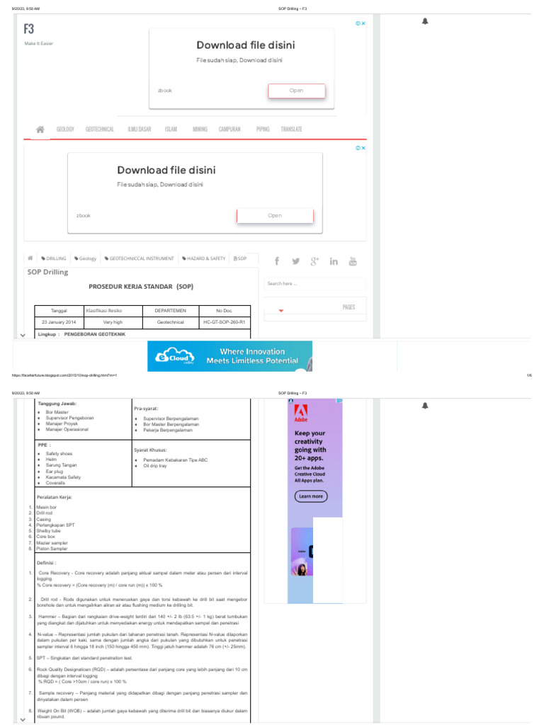 SOP Drilling F3 | PDF