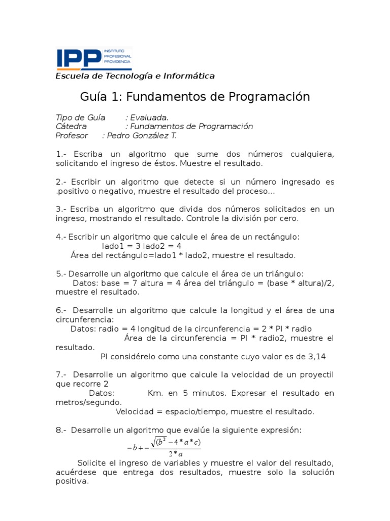 Guia 1 IPP Fundamentos de Programación | PDF | Algoritmos | Pi