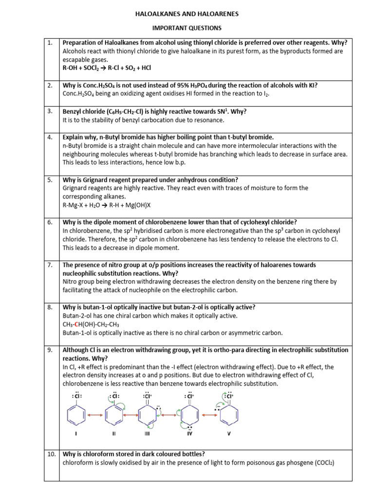 Haloalkanes and Haloarenes-Imp QNS | PDF | Chemical Reactions | Physical Chemistry