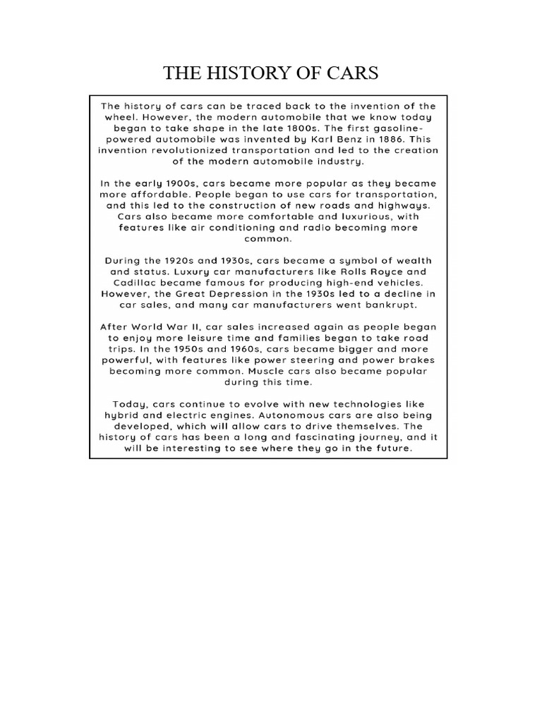 The History of Cars | PDF