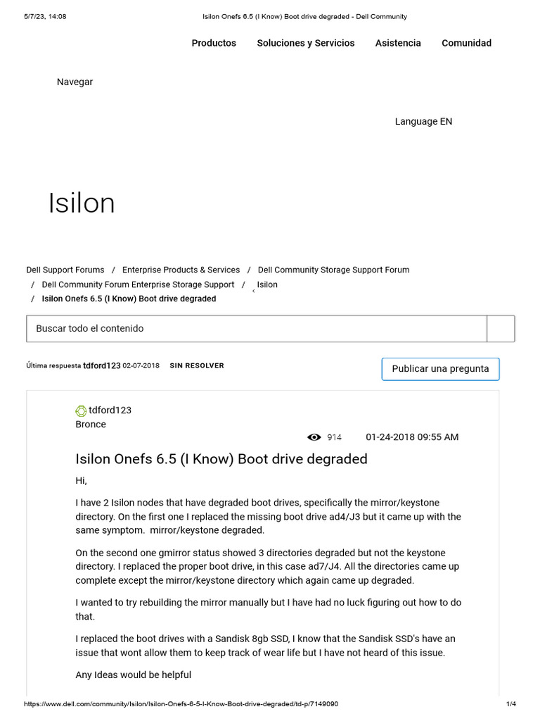 Isilon Onefs 6.5 (I Know) Boot Drive Degraded - Dell Community | PDF ...