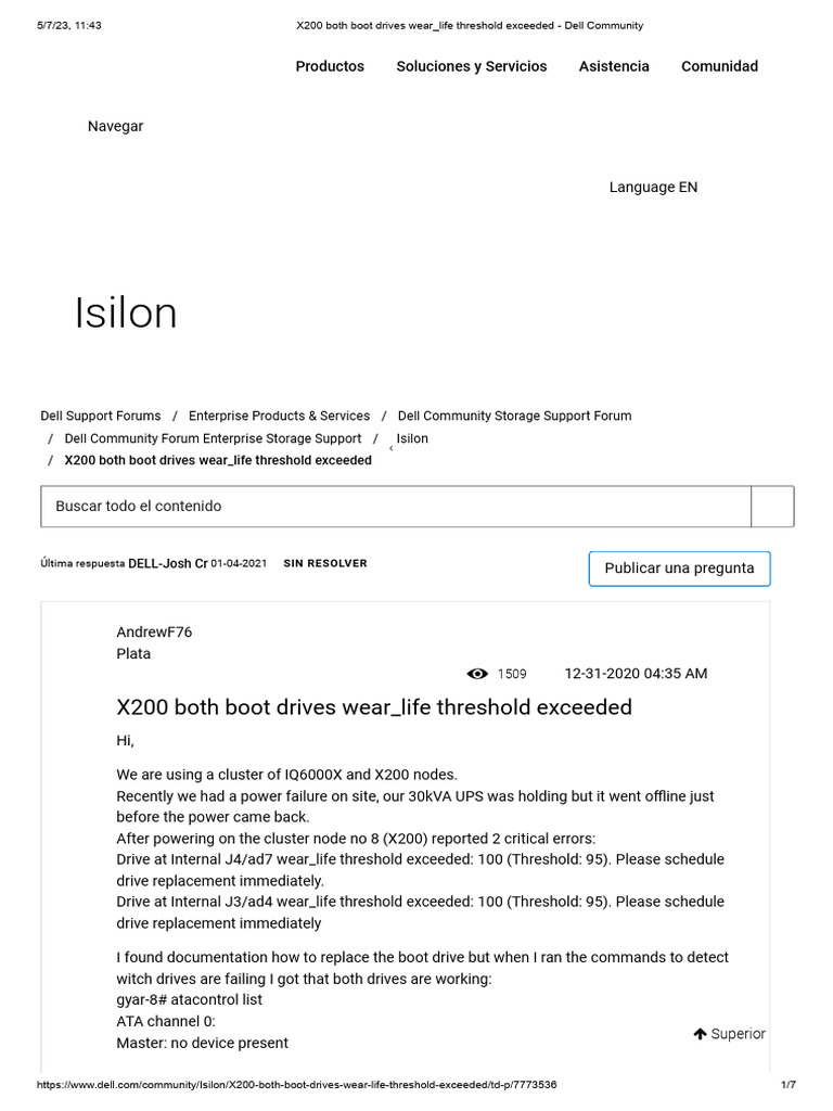 X200 both boot drives wear_life threshold exceeded - Dell Community ...