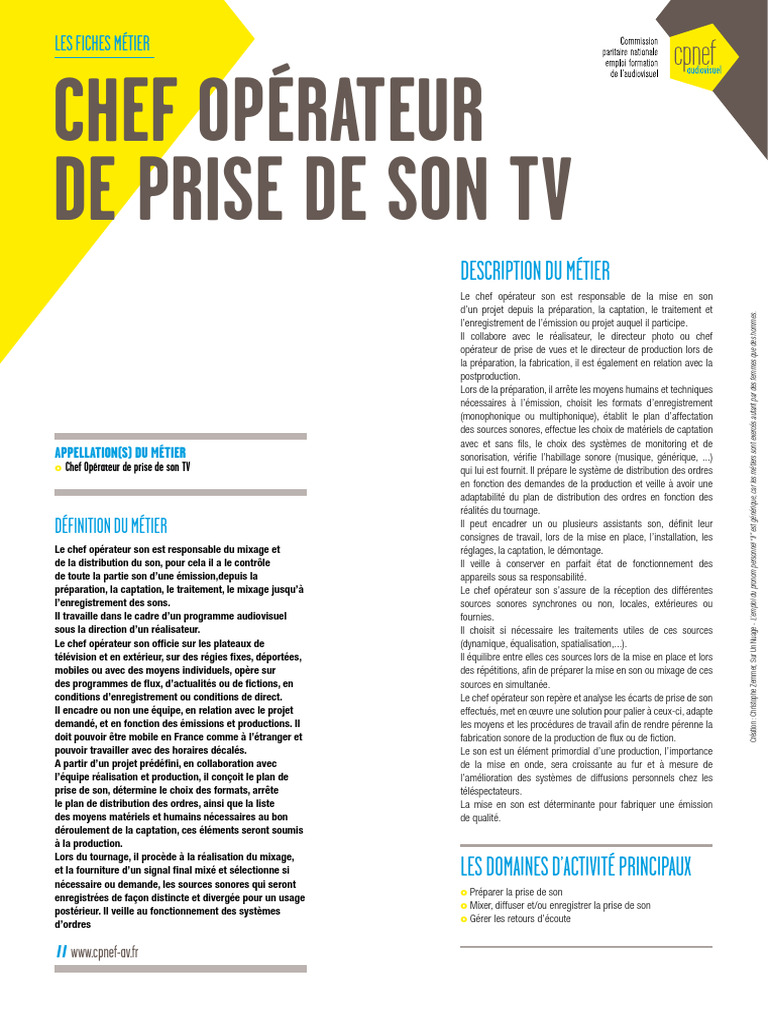 Chef Opérateur Son : Rôle et Responsabilités | PDF | Ingénieur du son ...