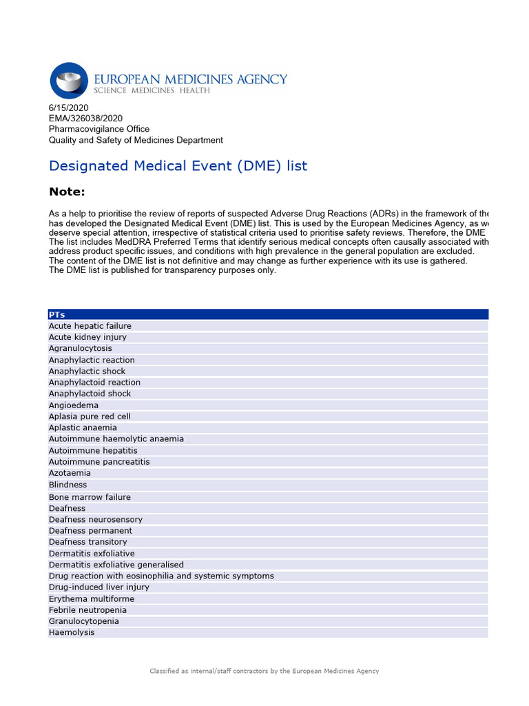 Designated Medical Event Dme List En | PDF | Hepatitis | Ischemia