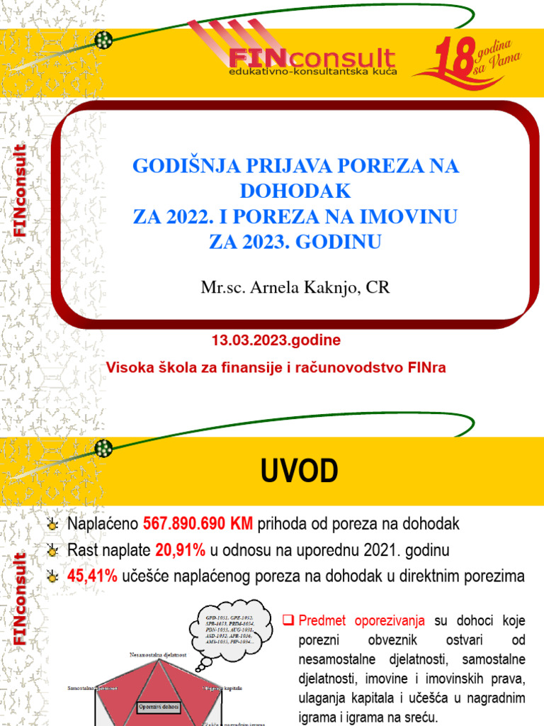 MR - Sc. Arnela Kaknjo - GODIŠNJA PRIJAVA POREZA NA DOHODAK . | PDF